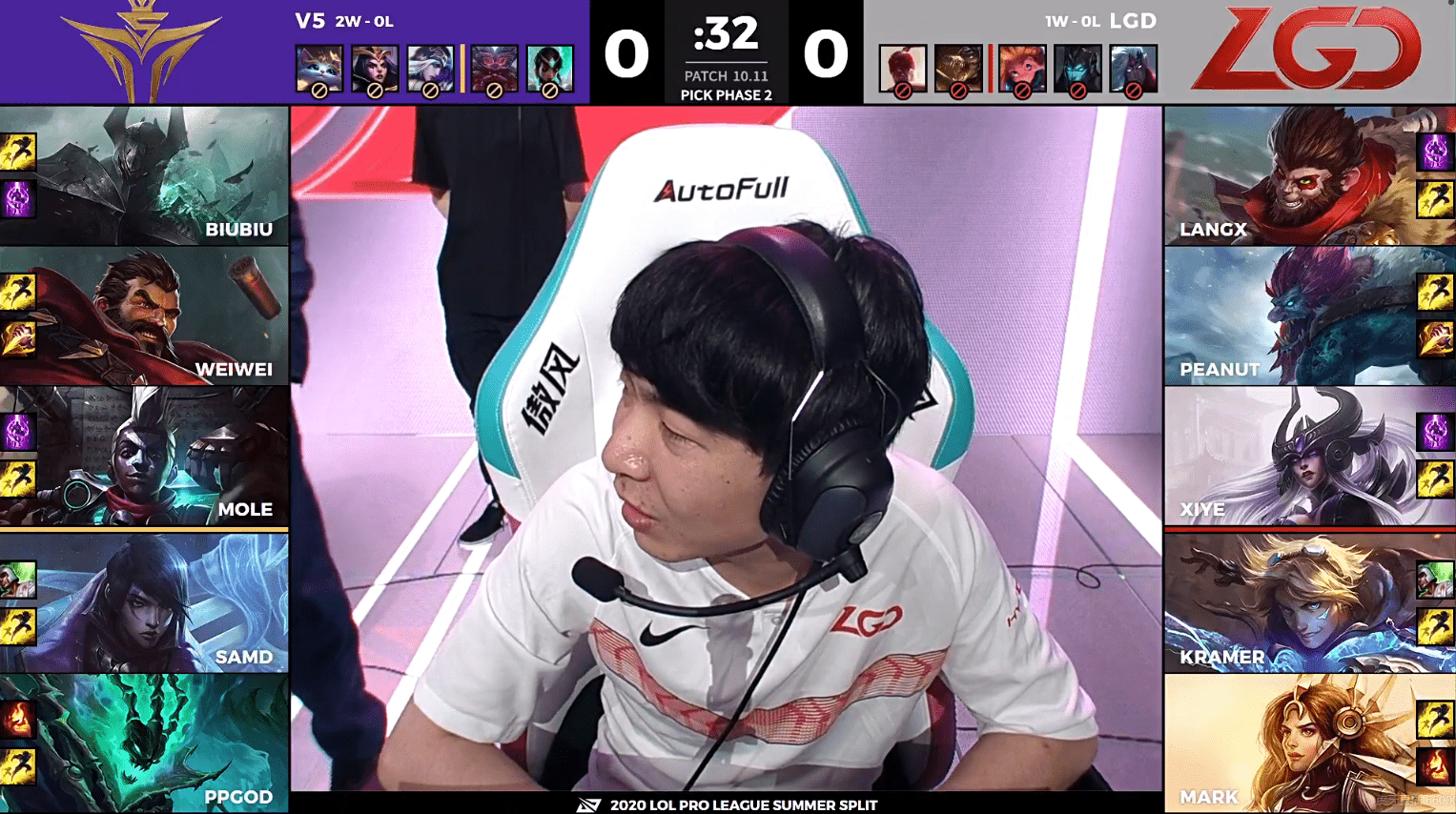 LOL：狼行猴子绕后完美开团LGD先下一城，V5喜提强队认证？_男枪