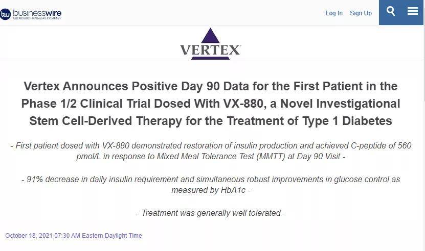 胰岛素使用量减少90%不止！Vertex干细胞治疗糖尿病新药数据喜人_患者
