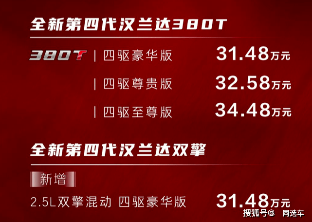 31.48万起全新第四代汉兰达380T上市，进口2.0T+8AT，全系四驱_搜狐汽车_搜狐网