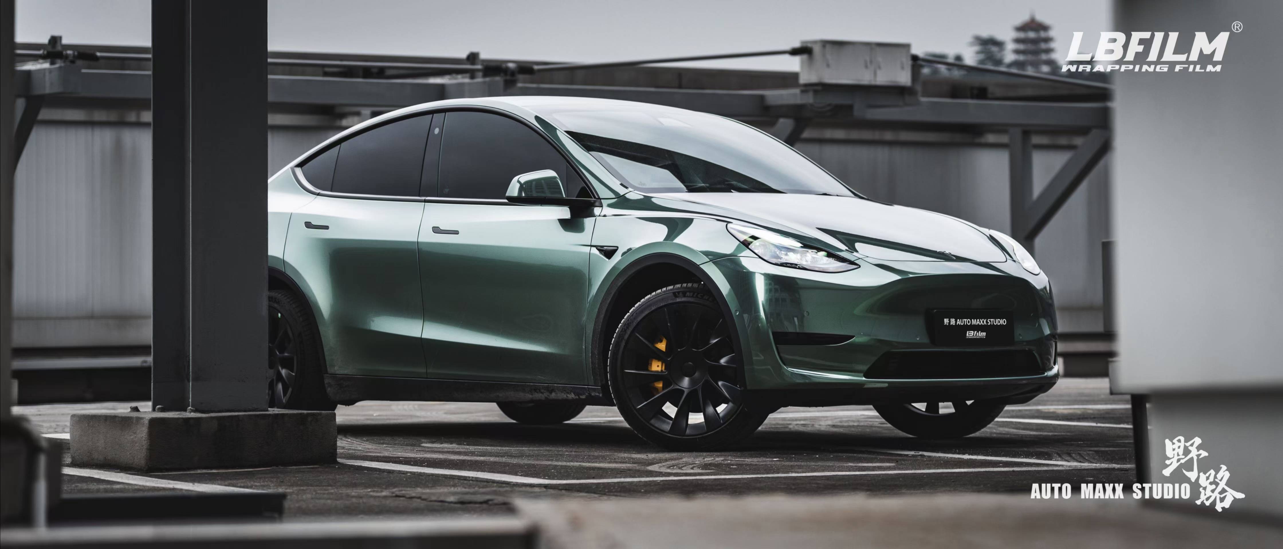 特斯拉modelY-LB改色膜液态金属苍岭绿，苍岭绿 质朴的贵族_搜狐汽车_搜狐网