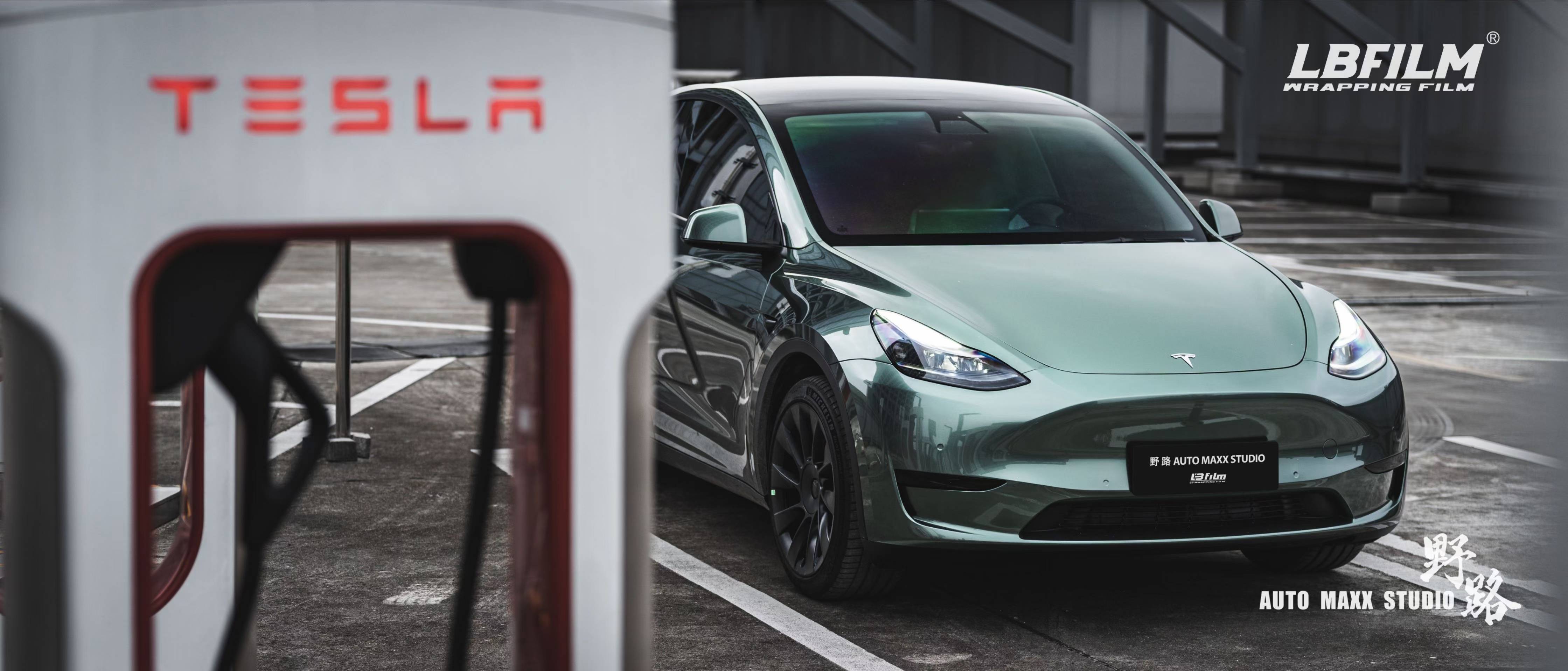 特斯拉modelY-LB改色膜液态金属苍岭绿，苍岭绿 质朴的贵族_搜狐汽车_搜狐网