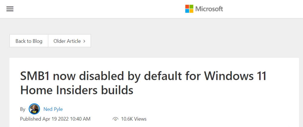 微软 Win11 即将禁用 30 多年历史的 SMB1 传输协议_Server_版本_Insider