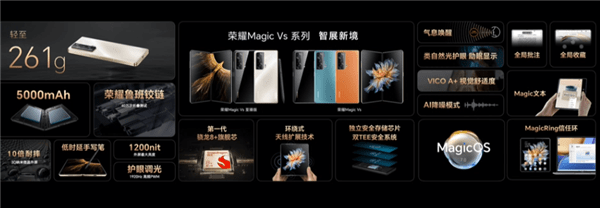 荣耀新旗舰Magic Vs发布：轻至261克的大屏折叠手机，7499元起_支持_系统_屏幕
