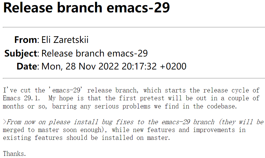 Emacs 29进入功能冻结阶段_支持_Wayland_Git