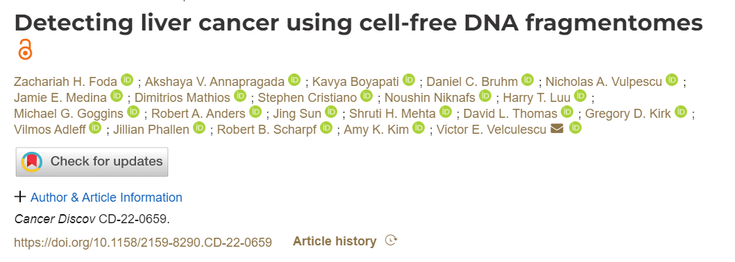 Cancer Discov | 肝癌全基因组cfDNA片段化特征检测方法DELFI，可高灵敏度、特异性筛查高危人群_患者_研究