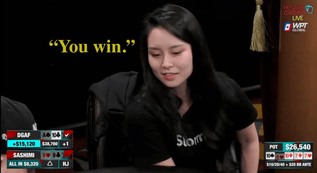 女牌手"露点"干扰对手获胜引争议，结果其实是件假胸紧身衣？！_Sashimi_选手_节目