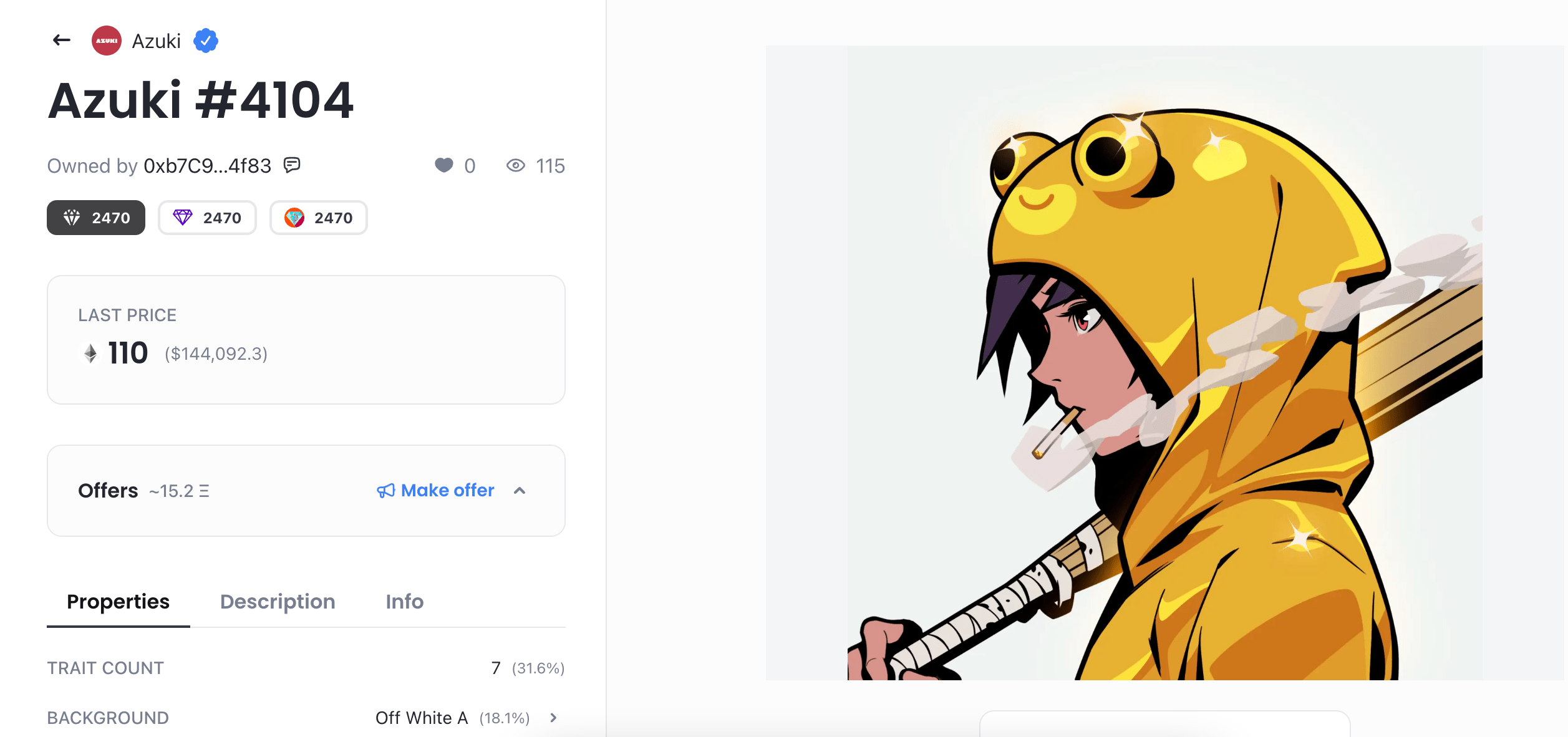 Azuki #4104 以 110 ETH 的价格在 X2Y2 上售出_成交价_DeFi