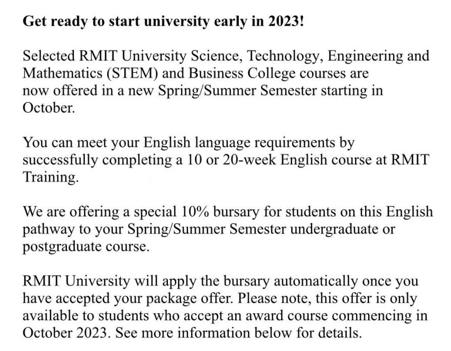RMIT语言课奖学金来啦！10%学费减免！接受Offer自动给！_澳洲_offer_雅思