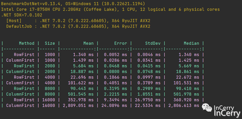 .NET遍历二维数组-先行/先列哪个更快？_缓存__array_数据量
