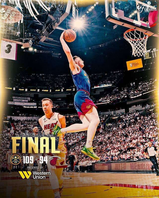 2-1！NBA总决赛G3掘金战胜热火，解说徐静雨：约基奇太强了，历史级别巨星，观赏性太出众了_篮板_助攻