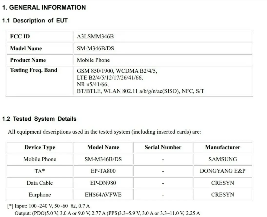 三星Galaxy M34 5G手机通过FCC认证 支持25W充电、LTE_该机_型号_显示