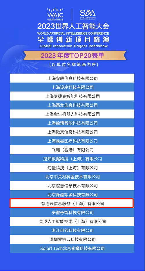 有连云入选2023WAIC全球创新项目路演TOP20榜单_人工智能_企业_金融
