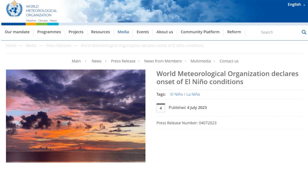 世界气象组织官宣厄尔尼诺再现 有望突破2016年极端高温纪录_预测_气温_地区