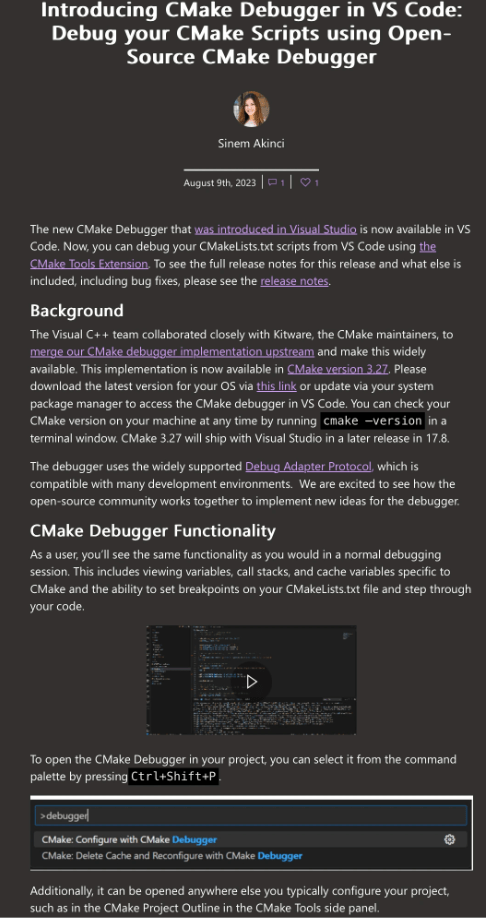 Visual Studio Code迎来新功能：CMake调试器正式上线！_合作_版本_代码
