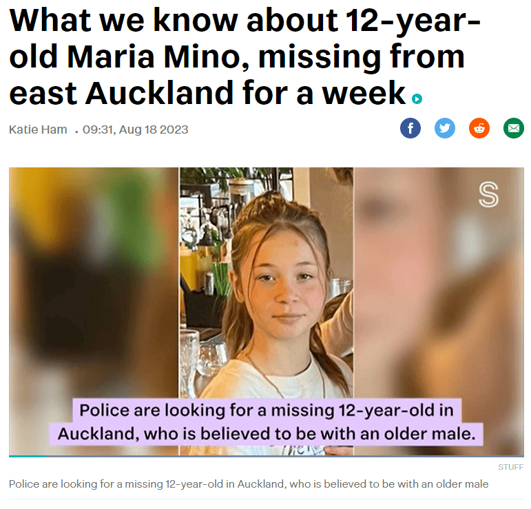 紧急寻人！奥克兰12岁女孩失踪，疑似与一名年长男子交往！_Maria_警方_新西兰