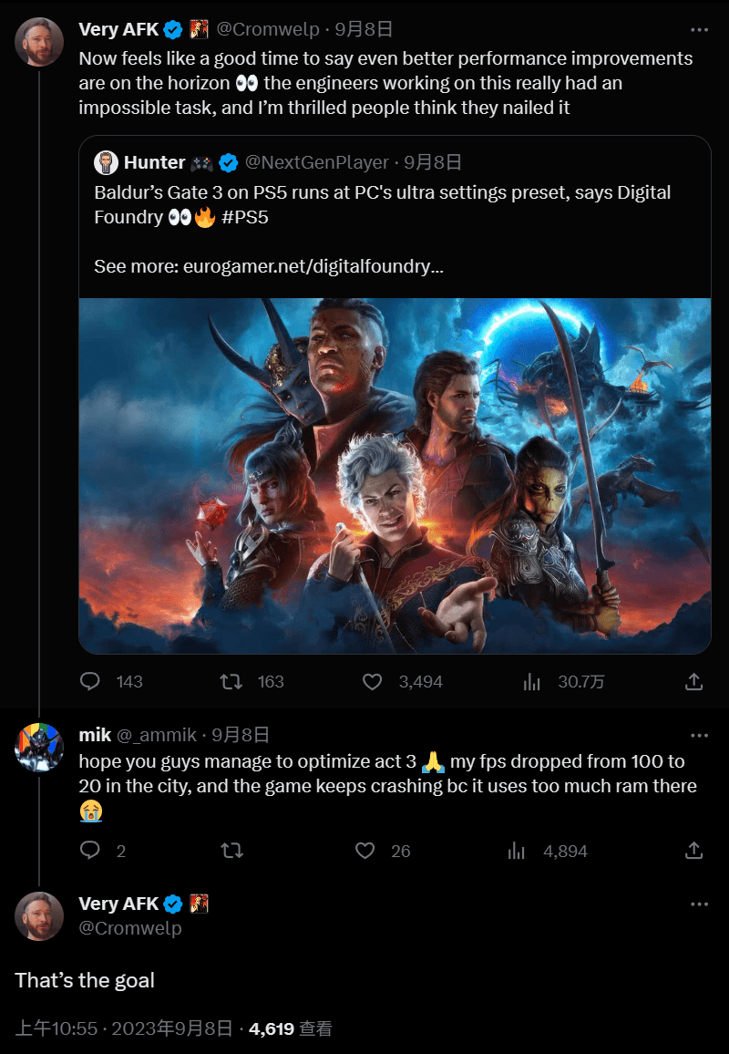 拉瑞安：正在优化《博德之门3》PS5版游戏，未来更新“照片模式”_性能_Douse_Michael