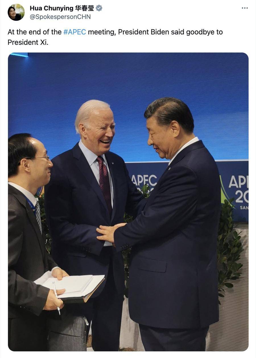 APEC会议结束时，拜登总统与习近平主席话别_美国_时间_媒体